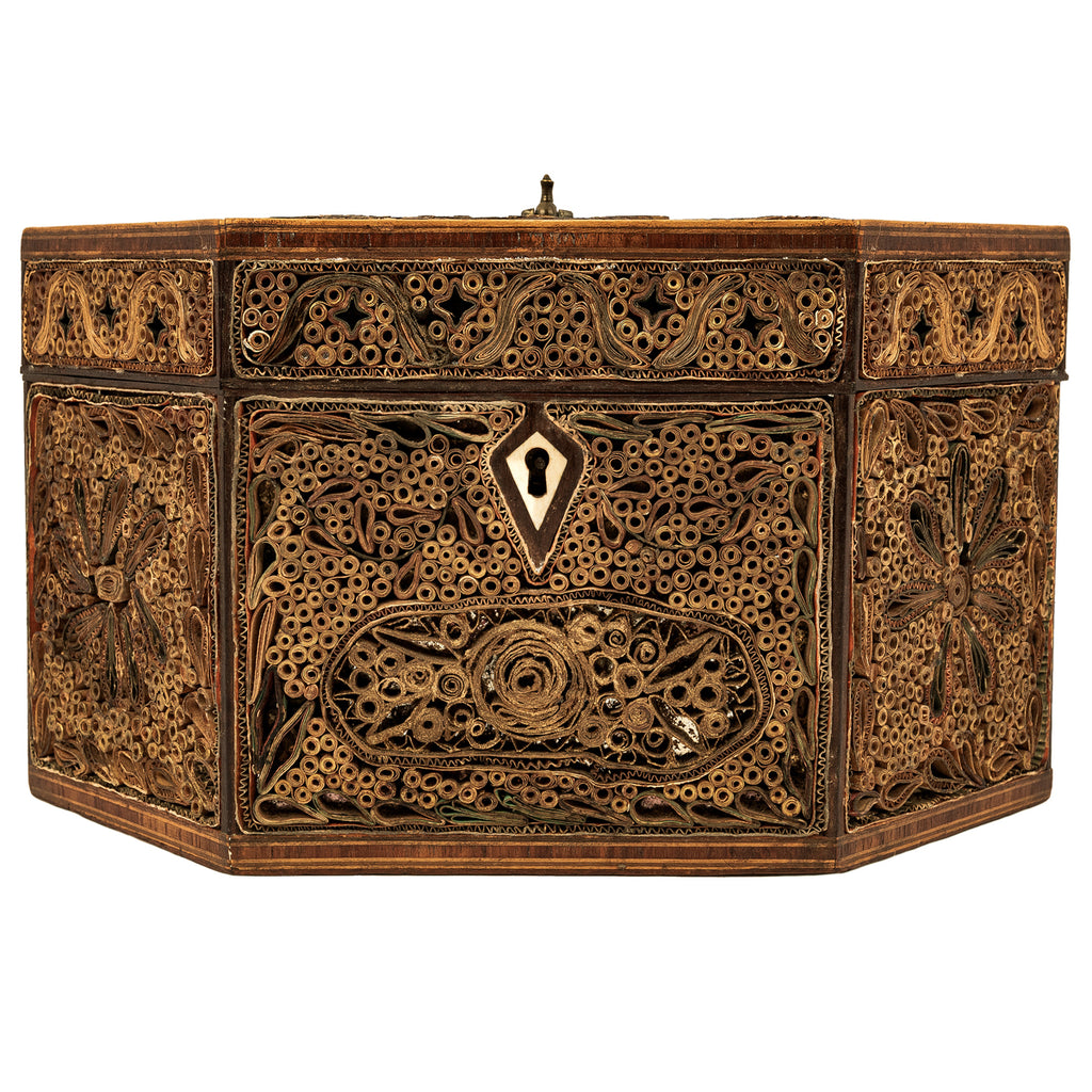 Antique 18th Century Georgian Mahoghany Paper Scroll Work Tea Caddy Bo ...