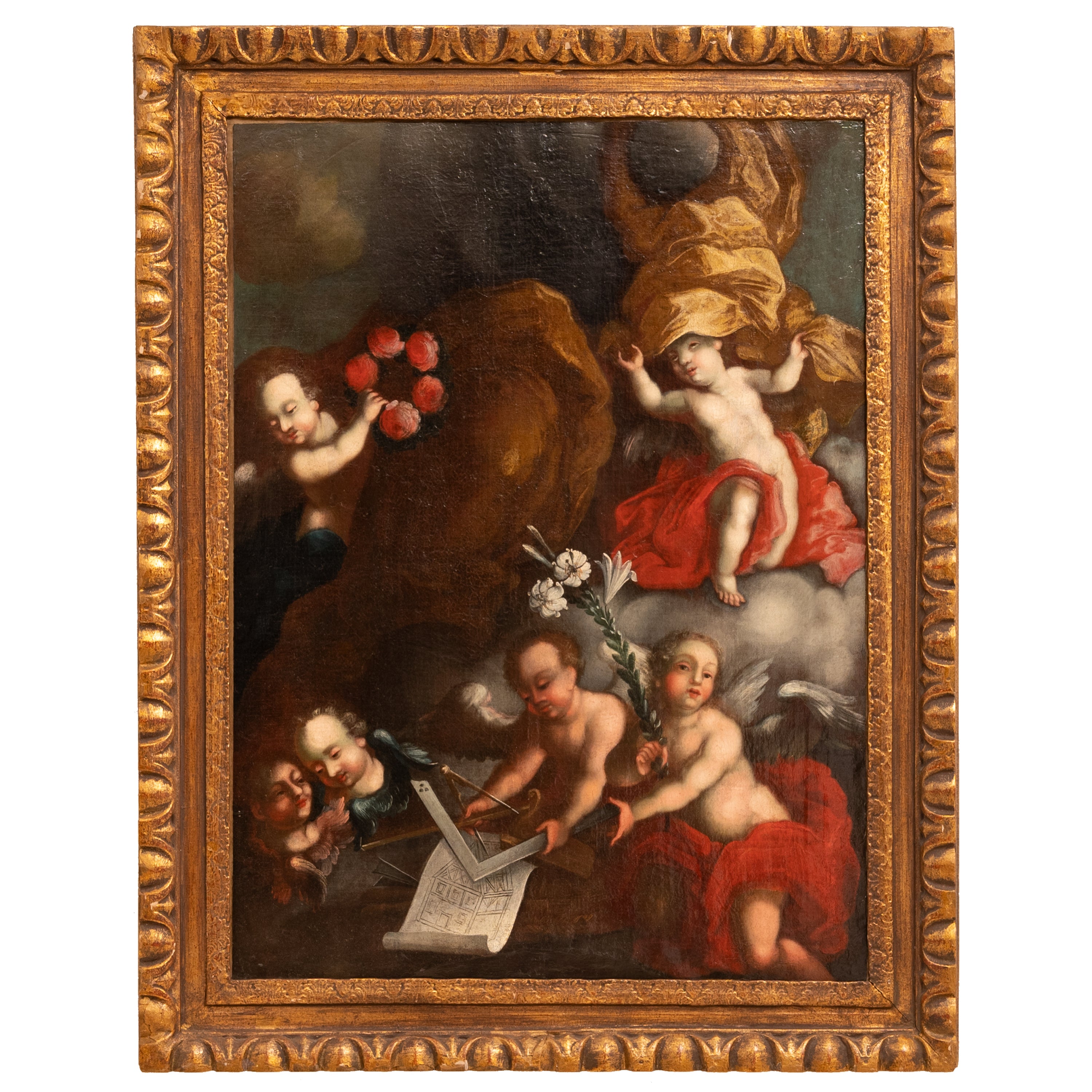 Austrian Old Master Baroque Oil on Canvas Painting Architecture Allego ...