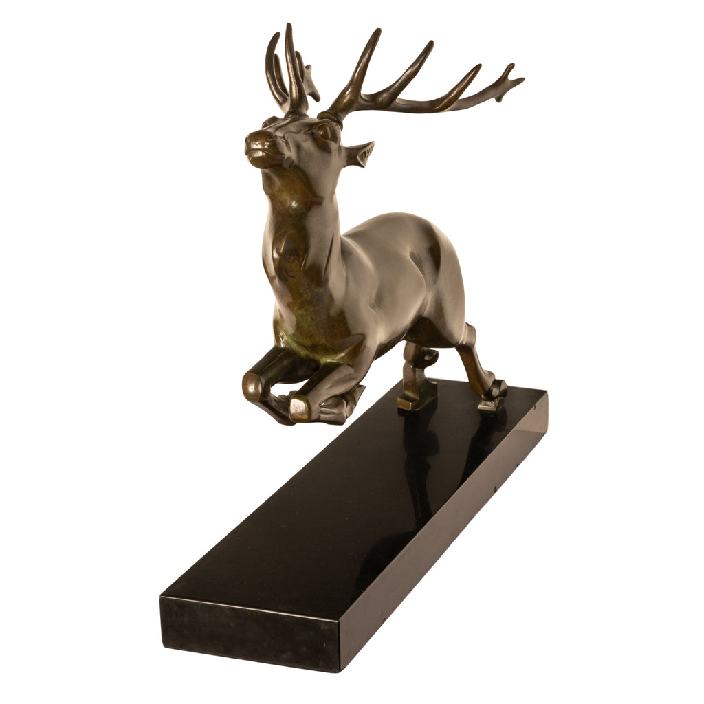 Antique French Art deco Leaping Stag Bronze Statue Sculpture Bronze ma ...