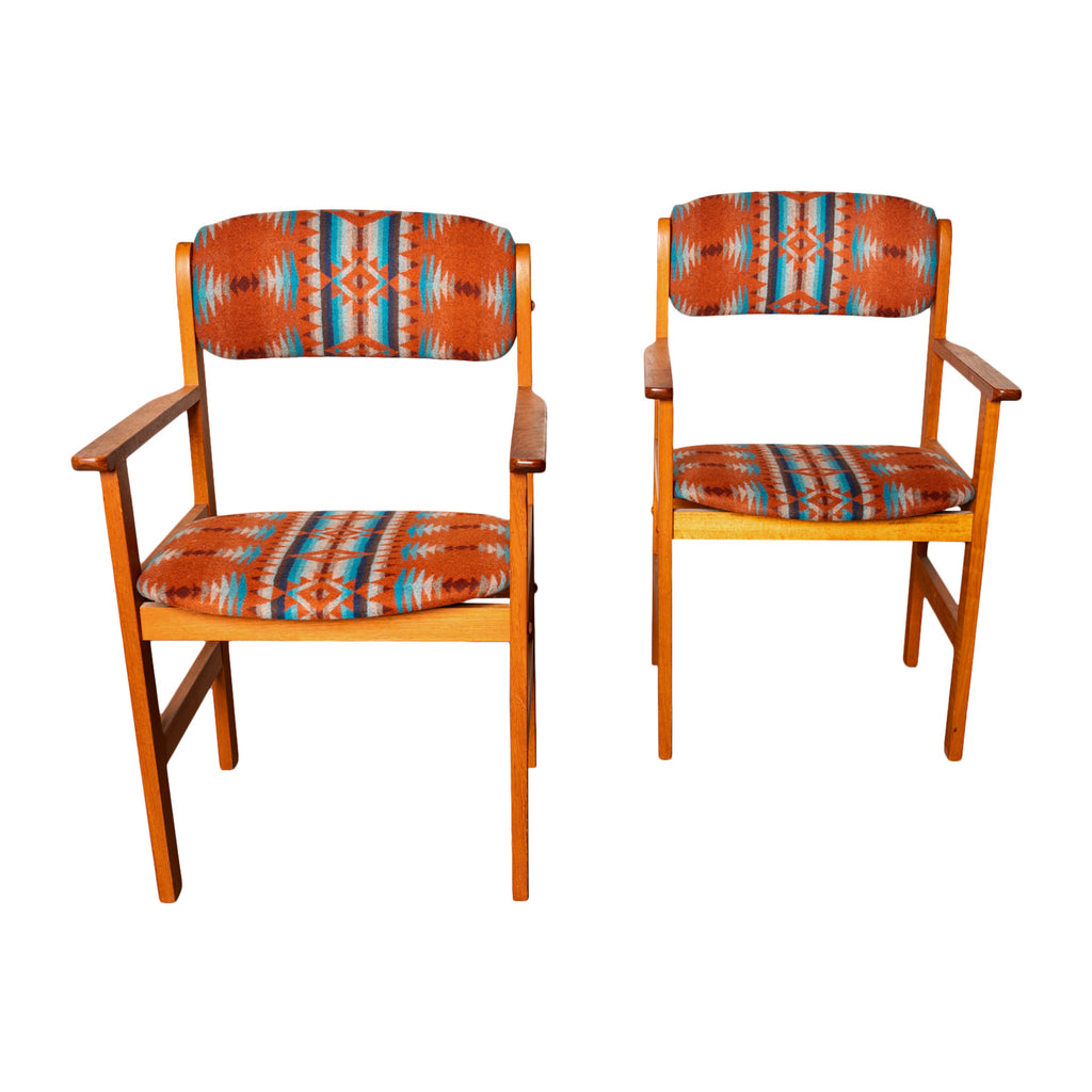 Pair Vintage Mid Century Modern Danish Teak Armchairs Pendleton Wool F ...