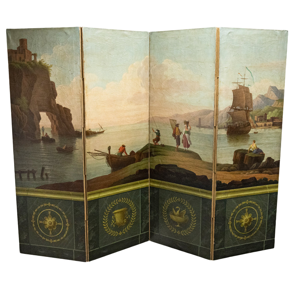 Antique Italian Oil on Canvas Painted Neo-Classical Screen Room Divide ...