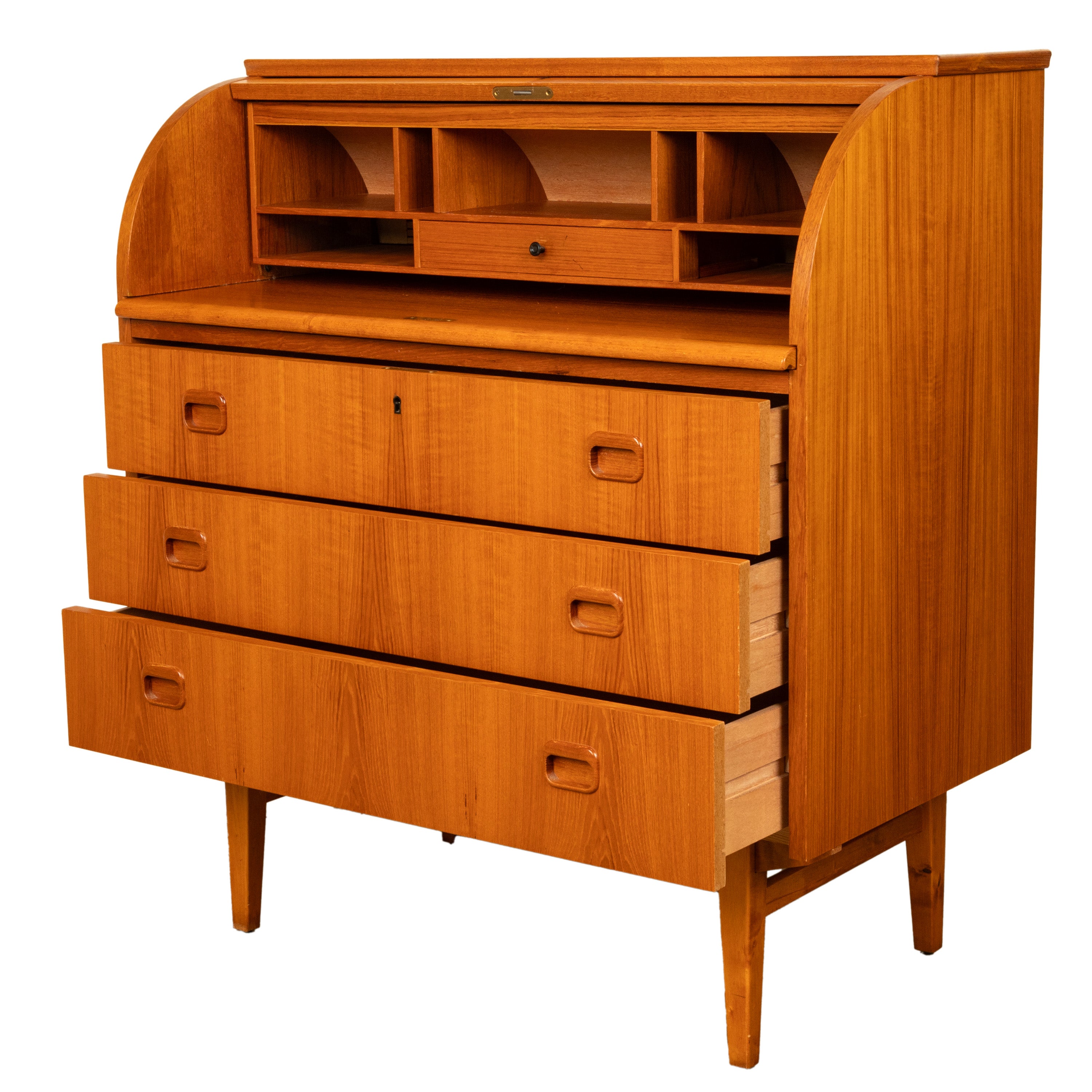 Vintage Mid Century Modern Danish Style Teak Roll Top Cylinder Desk Bu BLOOMSBURY FINE ART ANTIQUES