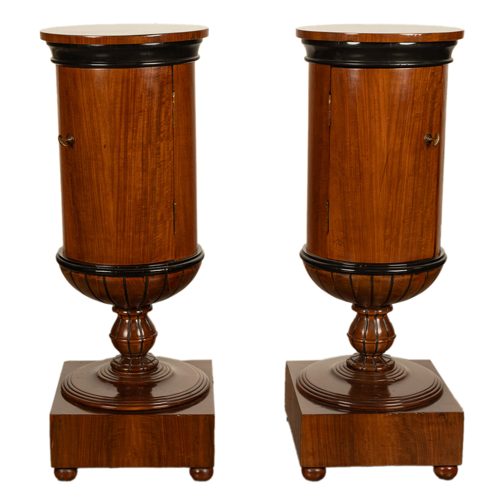 Pair Antique Austrian Walnut Biedermeier Drum Pedestal Cabinets Nights ...