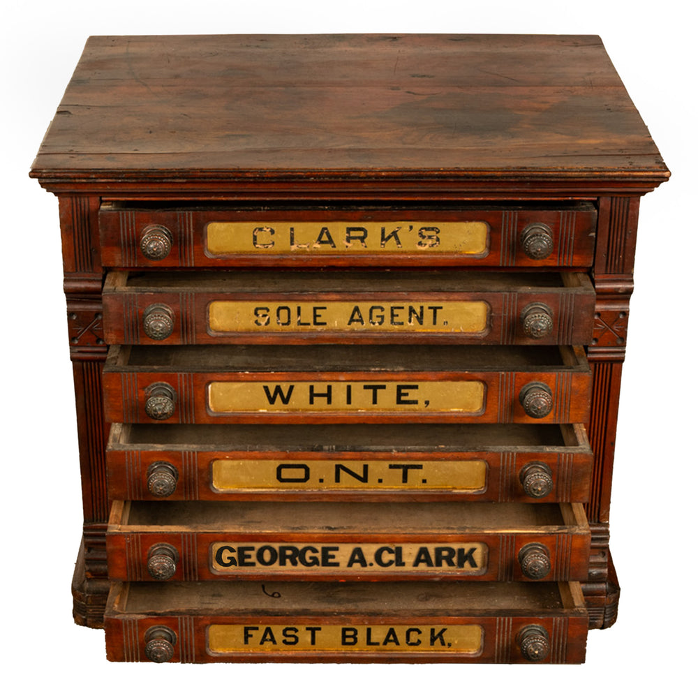 Antique Eastlake Clark's Walnut Mercantile Store Advertising Thread Ca ...