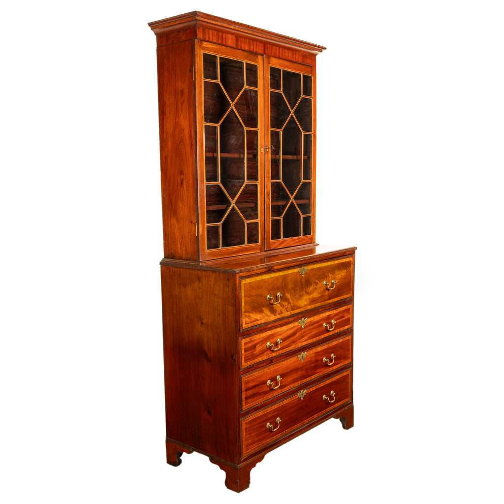 Antique Georgian Inlaid Mahogany Bureau Bookcase Butler's Secretary De ...