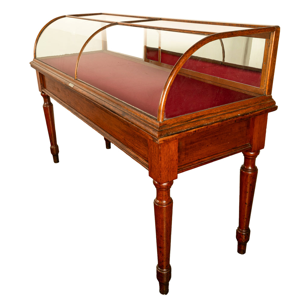 Antique 73" Oak Curved Glass Store Mercantile Display Case Counter Ore ...