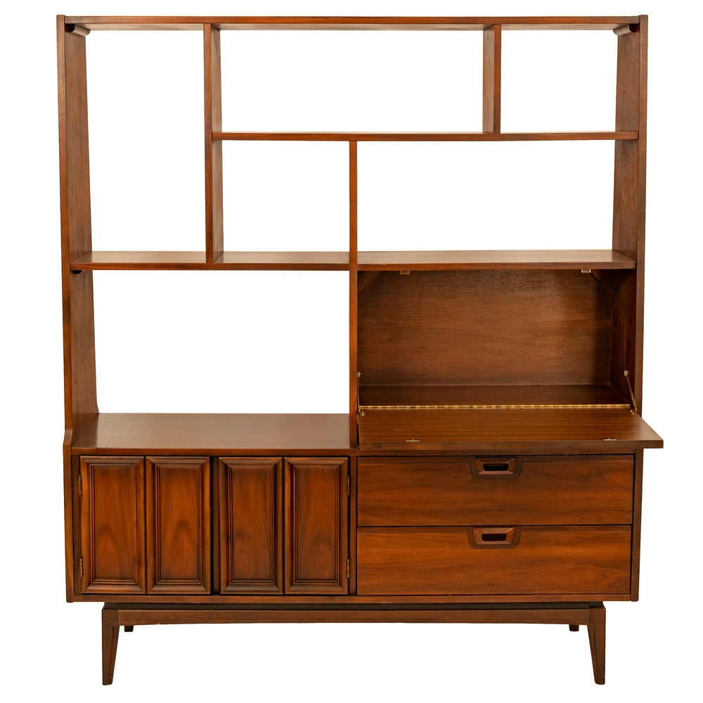 American Mid-Century Modern Walnut Room Divider Bar Desk Buffet Hutch ...