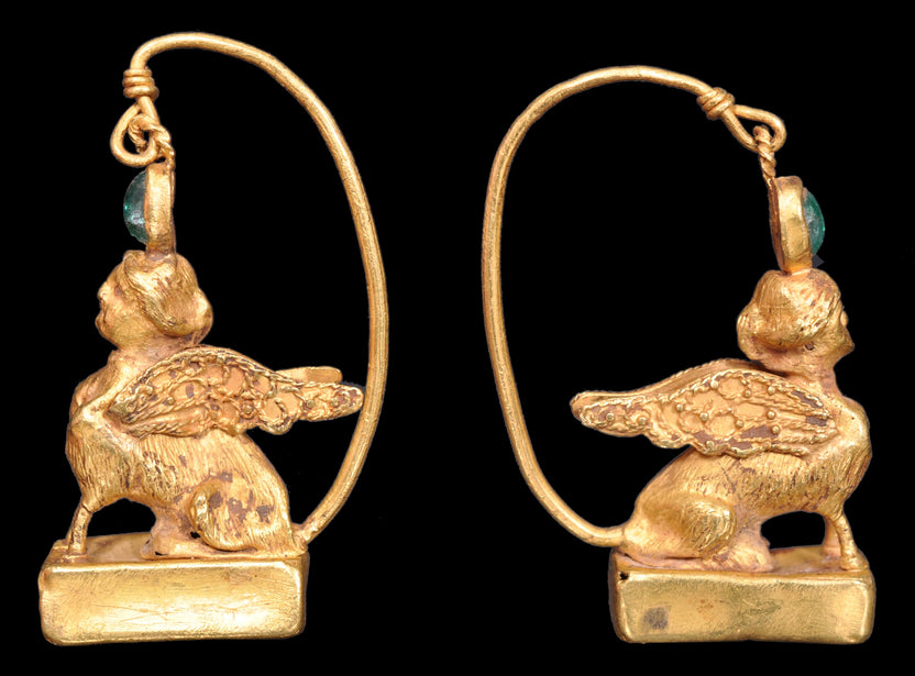 Pair of Ancient Greek Gold Sphinx Earrings, Helenistic Period, circa 3 ...