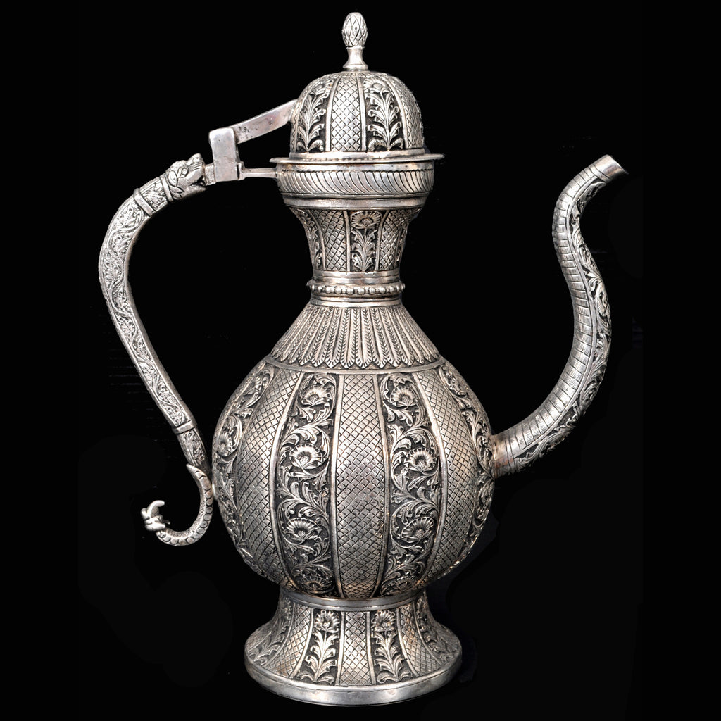 Large Antique Islamic Persian Arabic White Silver Ewer / Pitcher, Qaja ...