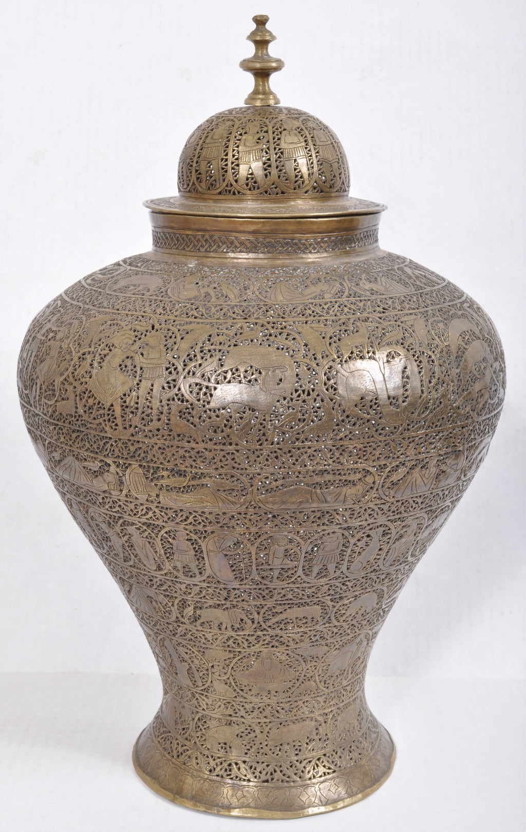 Antique Indian Hindu Brass Engraved & Pierced Lidded Vase/Lamp/Incense ...