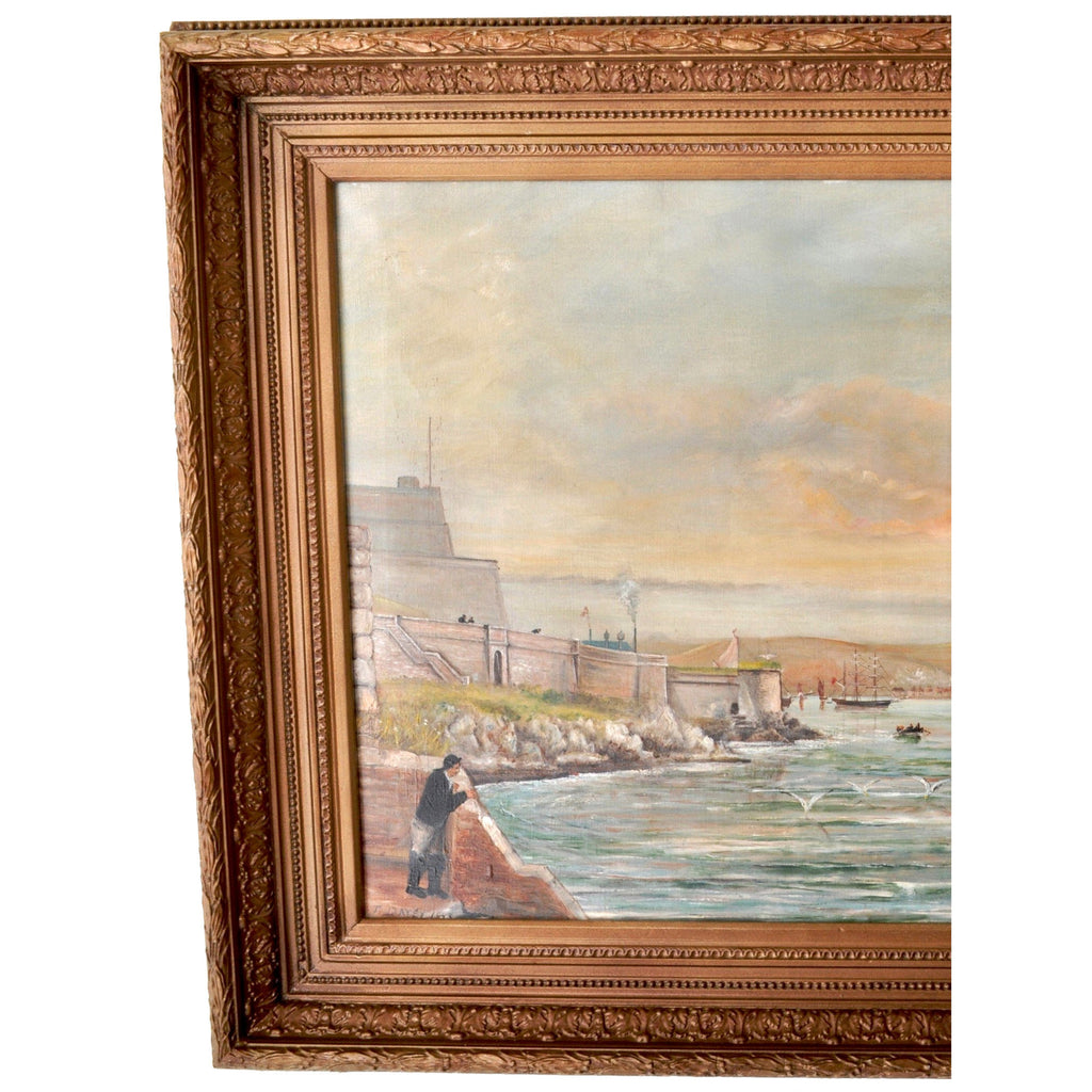 Large Antique Oil on Canvas Seascape Maritime Ships Painting William T ...