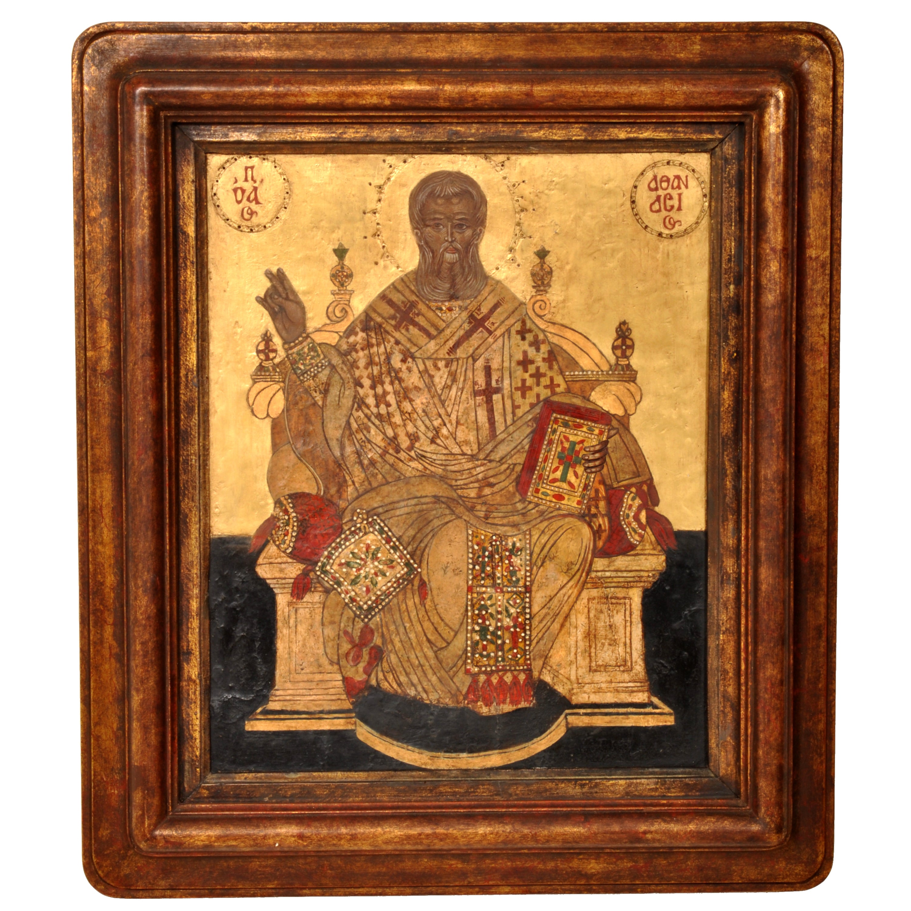 Antique 17th Century Greek Orthodox Icon, "Saint Athanasios"," Gilded ...