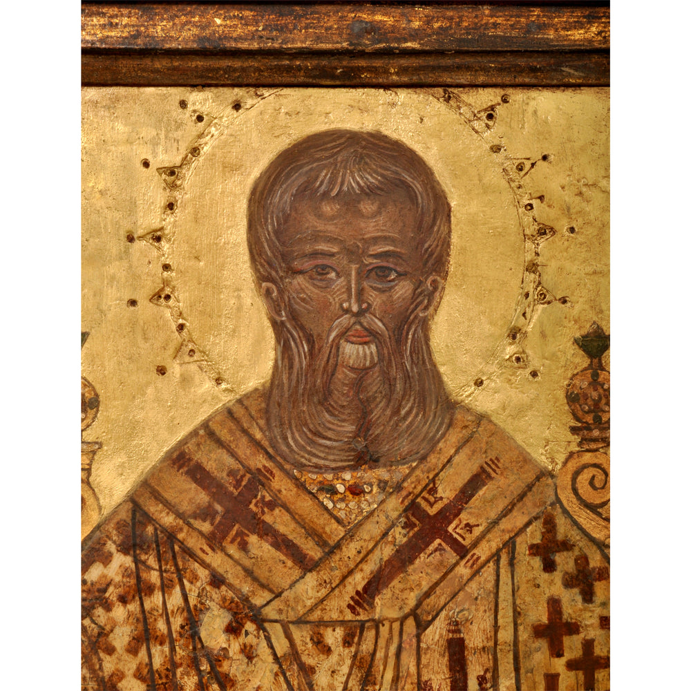 Antique 17th Century Greek Orthodox Icon, "Saint Athanasios"," Gilded ...