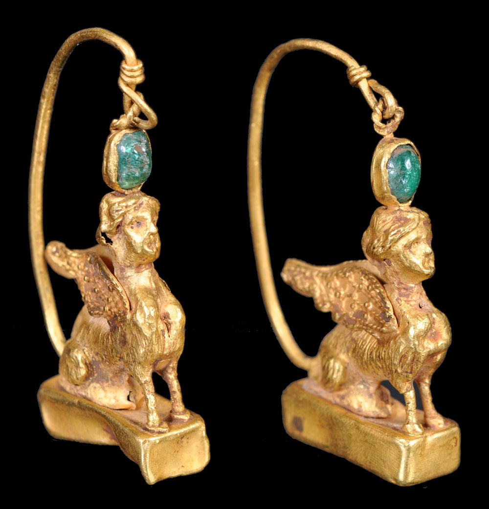 Pair of Ancient Greek Gold Sphinx Earrings, Helenistic Period, circa 3 ...